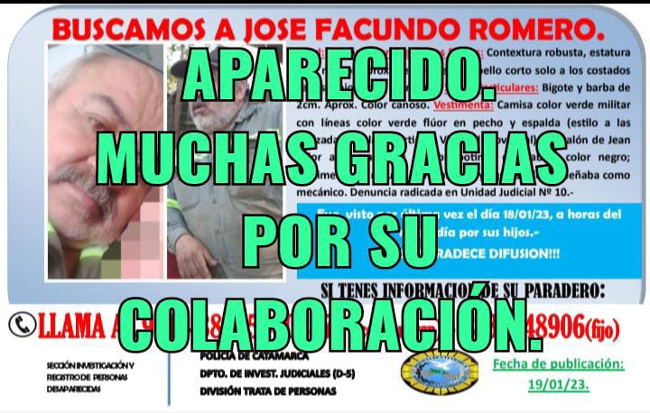 Encontraron a José Facundo Romero: estaba en La Merced - La Unión Digital
